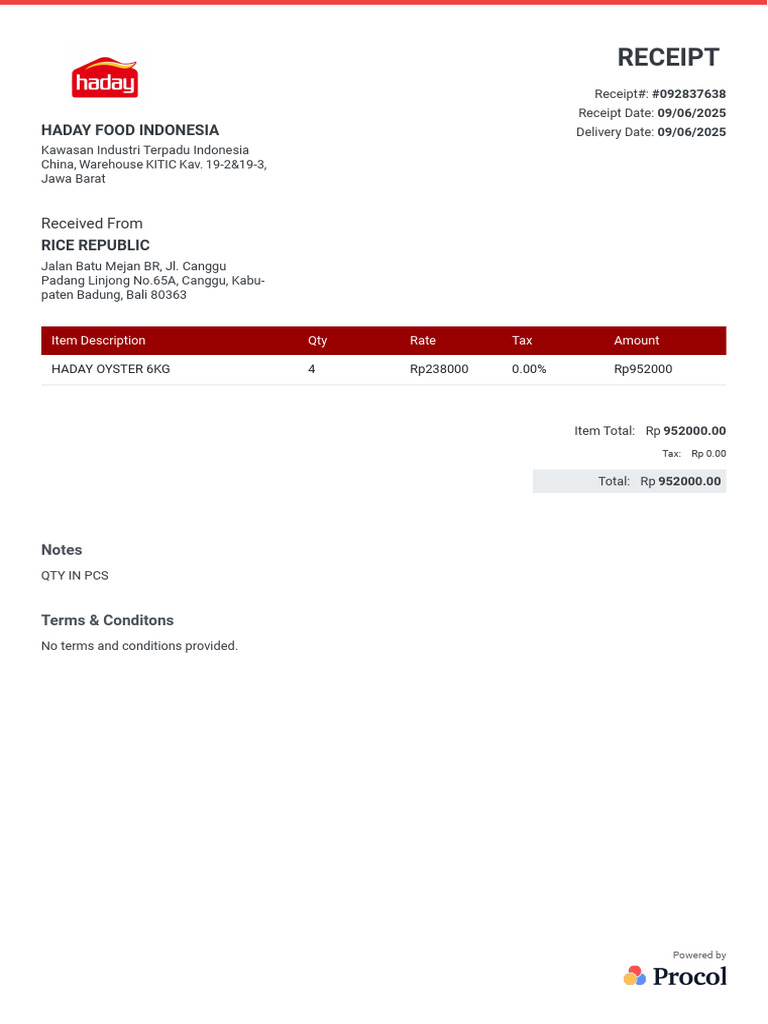 Rice Republic Canggu Receipt | PDF