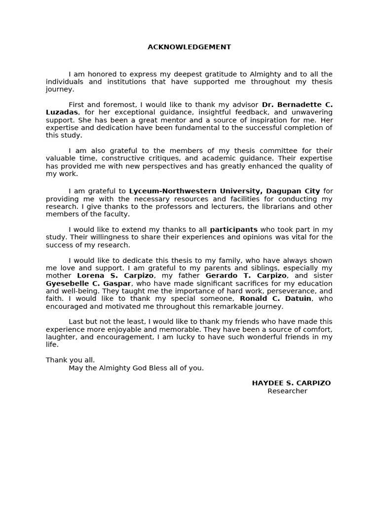 HAYDEE S. CARPIZO-Thesis Acknowledgement - Dedication - Vitae | PDF