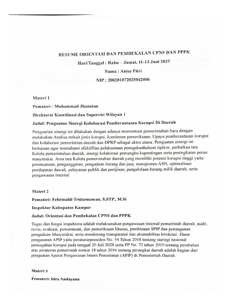 Resume Orientasi Dan Pembekalan Anisa Fitri | PDF