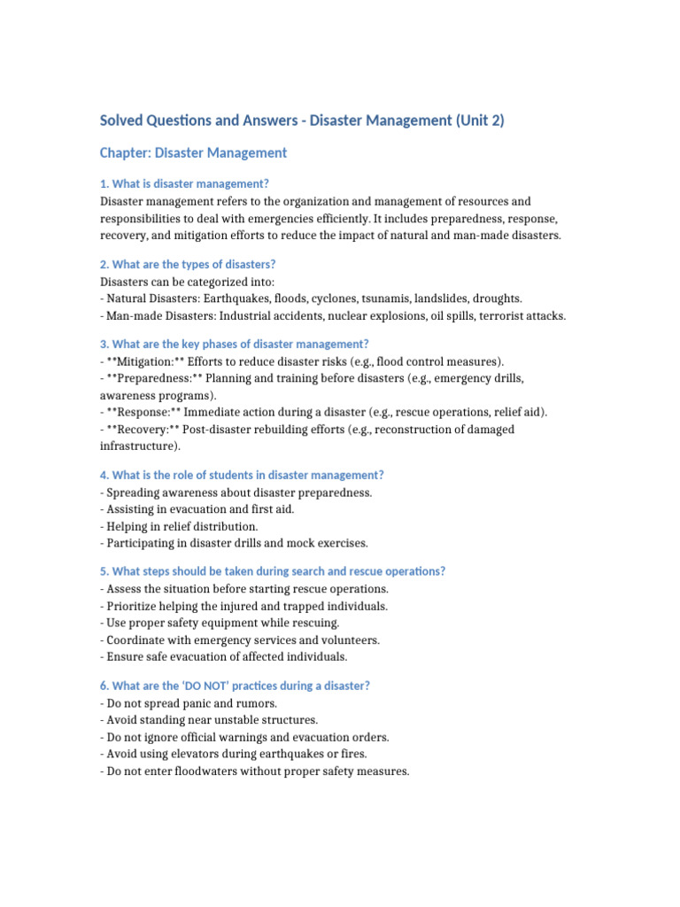 Disaster Management Q&A Guide | PDF