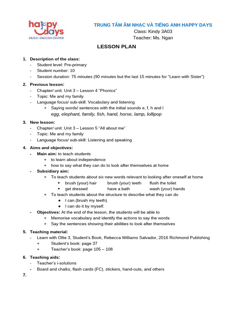 Happy Days English Lesson Plan | PDF | Vocabulary | Learning