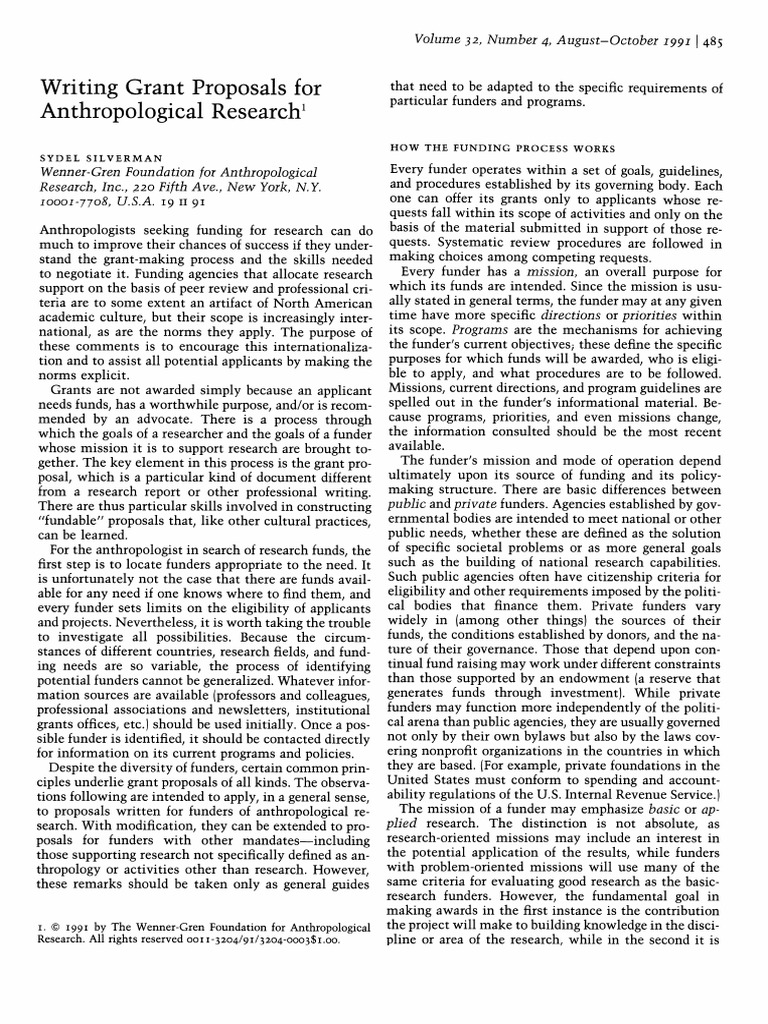 Proyecto Writing Grant Proposals For Anthropological Research | PDF