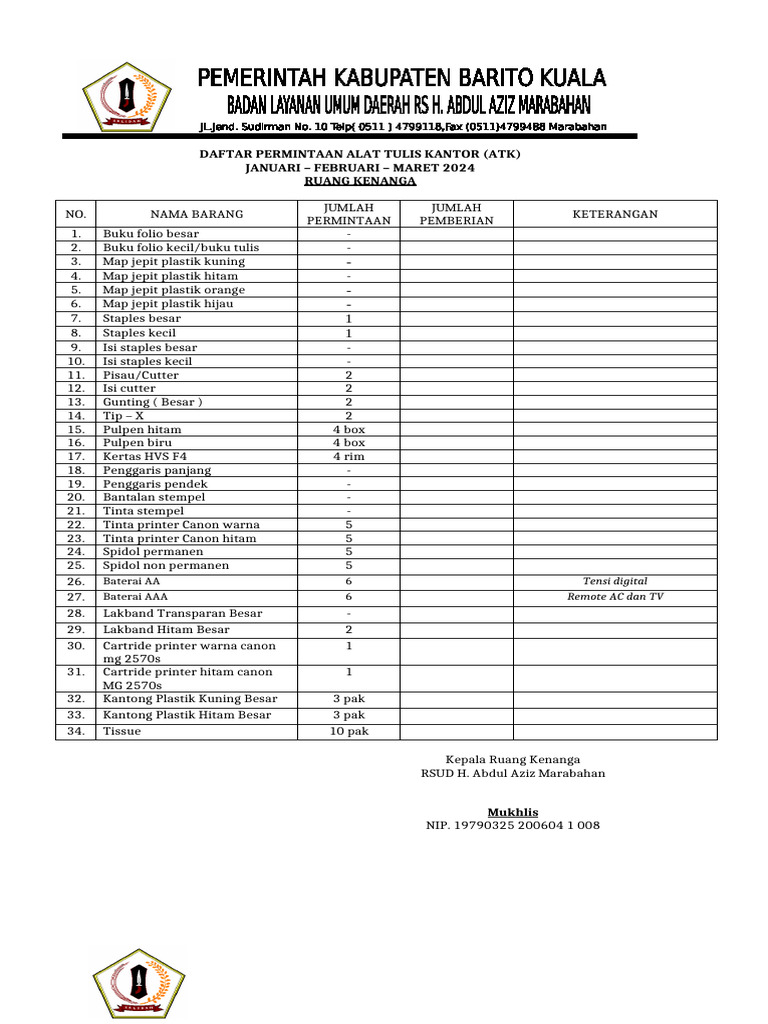 Amprahan Atk Klebersihan Bulanan | PDF
