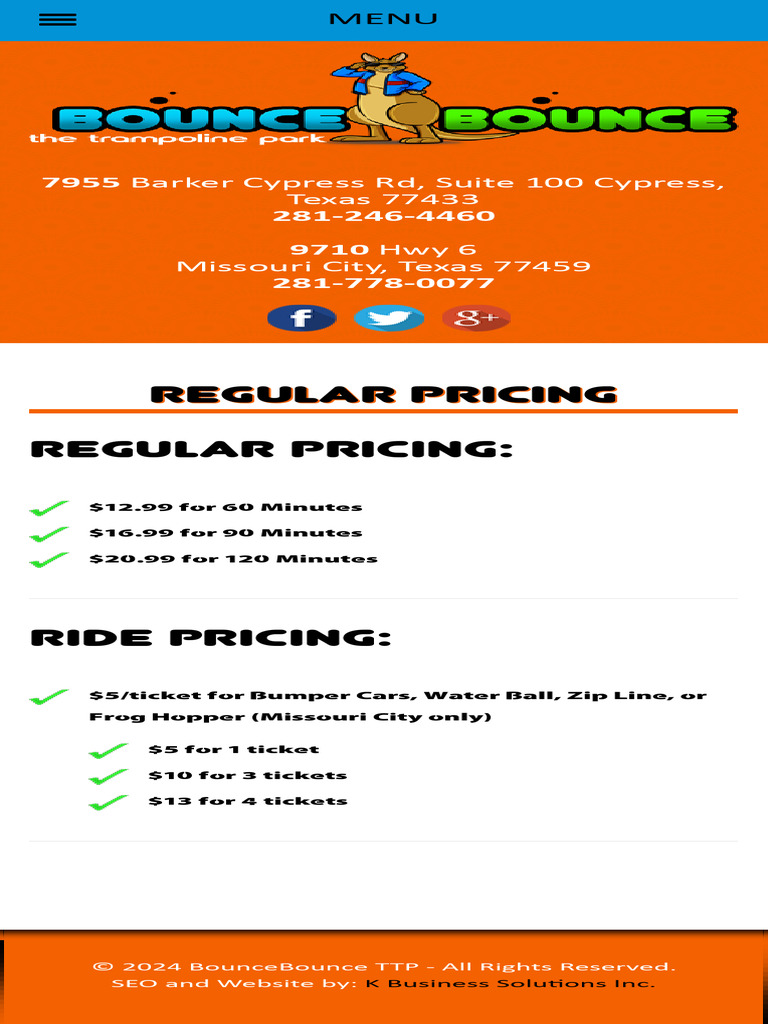 Regular Pricing Bounce Bounce - The Trampoline Park | PDF