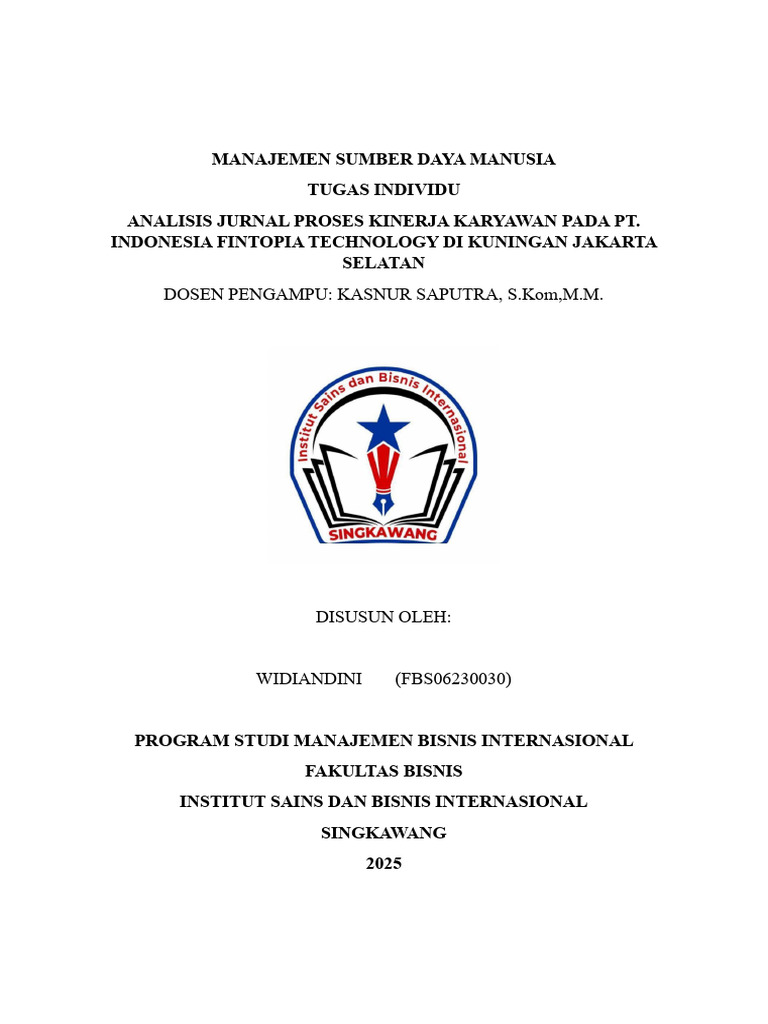 Analisis Jurnal Proses Kinerja Karyawan Pada Pt. Indonesia Fintopia ...