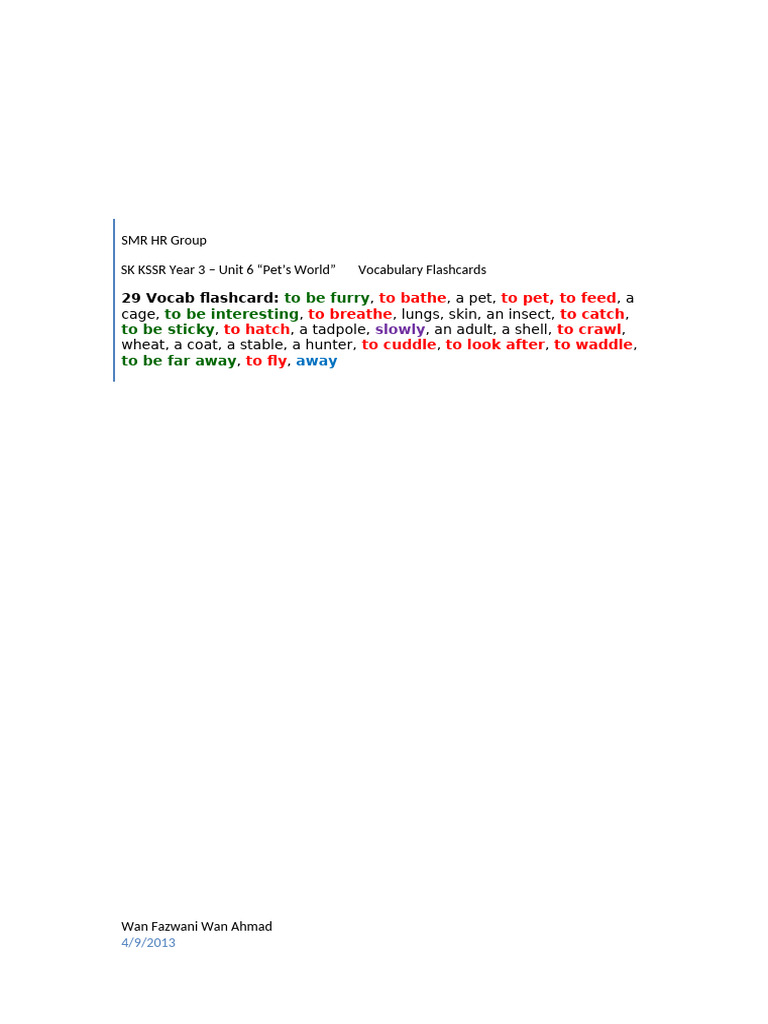 SK KSSR YR3 - Unit 6 - Vocab Flashcards | PDF