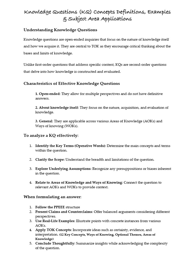 Knowledge Question Defined and Sentence Starters | PDF | Knowledge | Reason