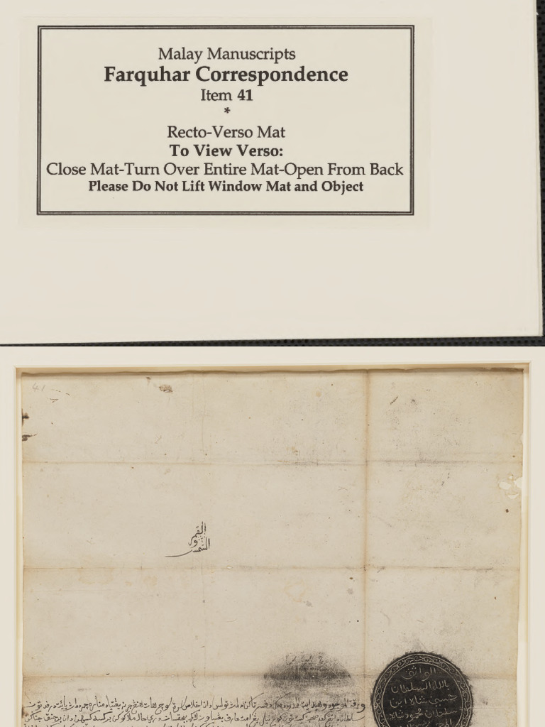 Letter from Sultan Hussein Shah ibn Sultan Mahmud Shah to Colonel ...