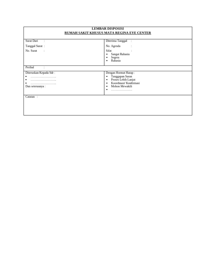 Contoh Format Lembar Disposisi RS | PDF