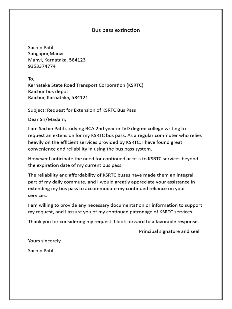 KSRTC Bus Pass Extension Request | PDF