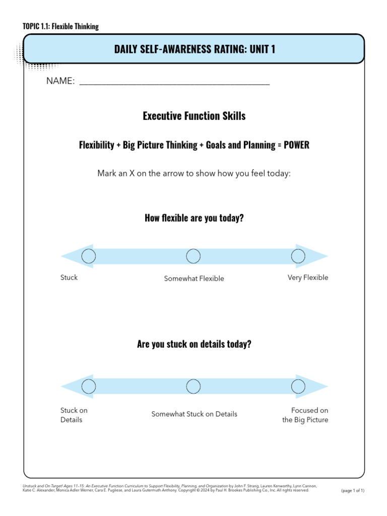 Topic 1-1 - Worksheet 1 - Daily Self-Awareness | PDF