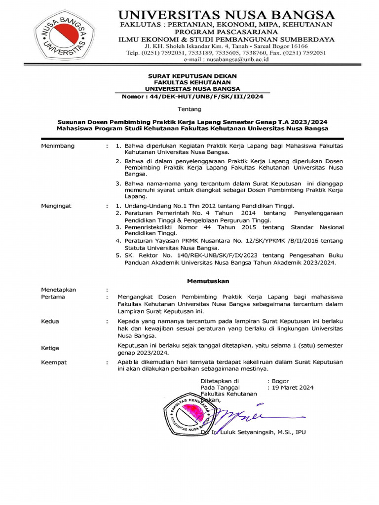 SK Pembimbing PKL Ta 2023 - 2024 GNP | PDF