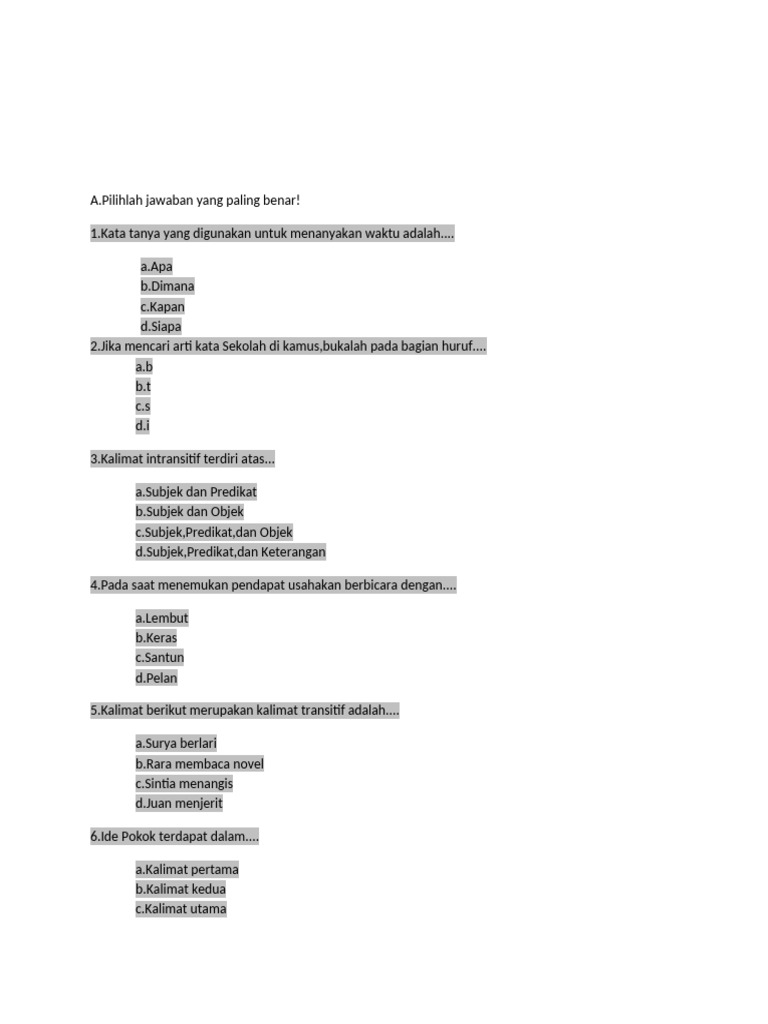 A.pilihlah Jawa-Soal Bindo Kelas 4 | PDF