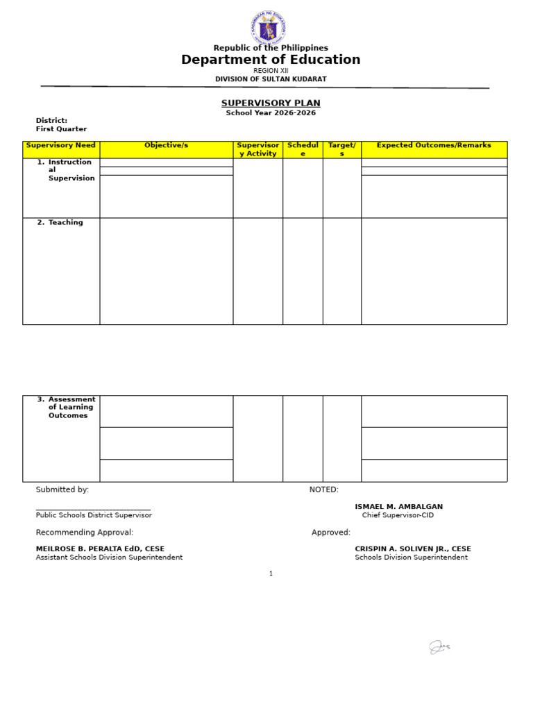 Supervisory Plan Template | PDF