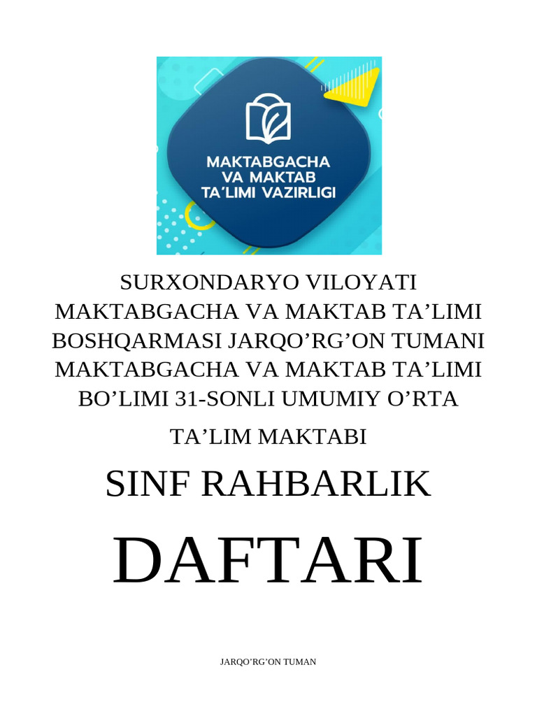 Sinf Rahbarlik Daftari 6-Sinflar Uchun | PDF