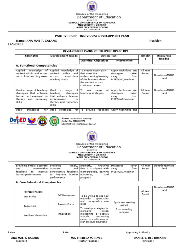 IPCRF Development Plan 2024-2025 | PDF | Learning | Teachers