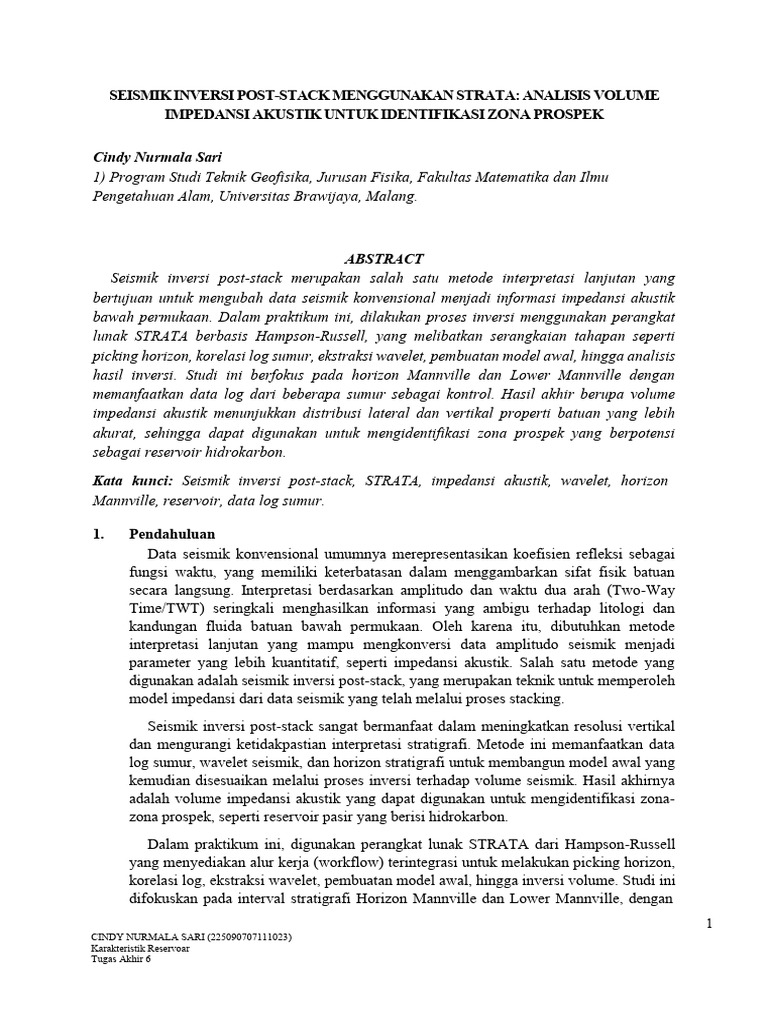 Seismik Inversi Post-Stack Menggunakan Strata: Analisis Volume ...