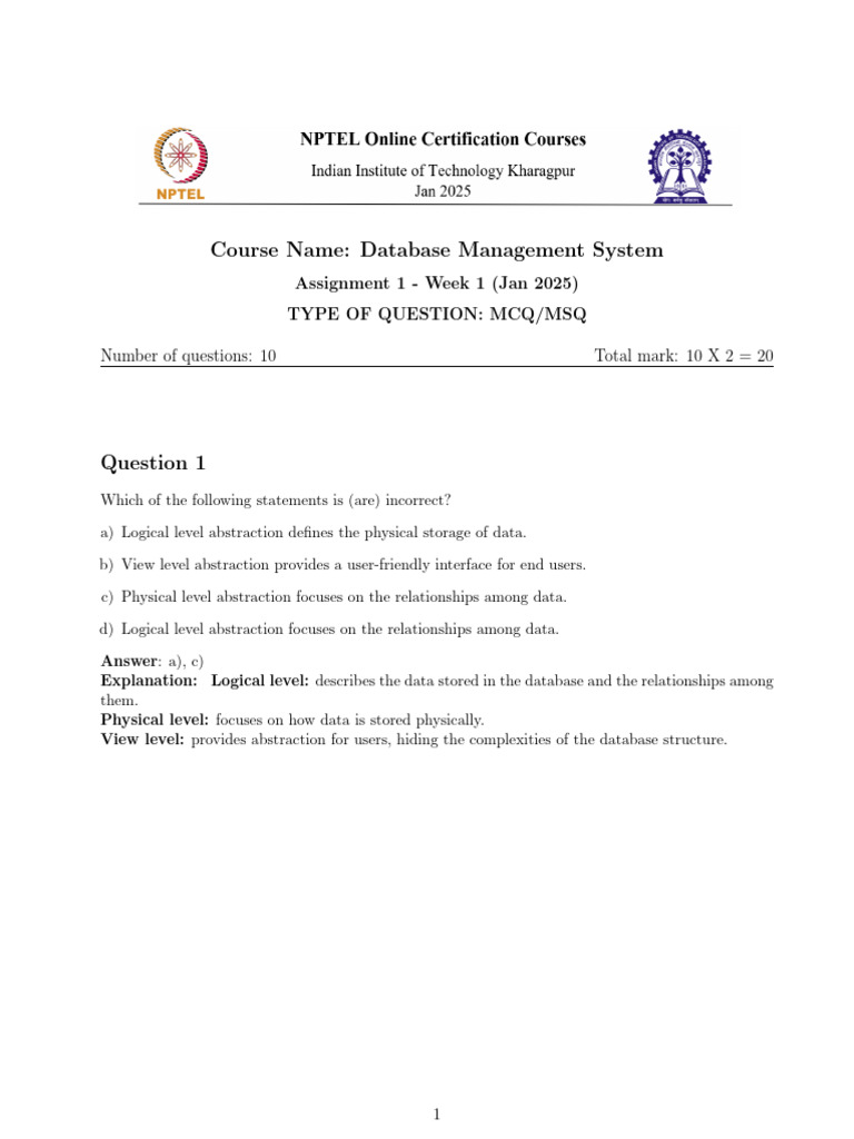 DBMS Assignment1 January 2025 | PDF | Computer Data | Computer Programming