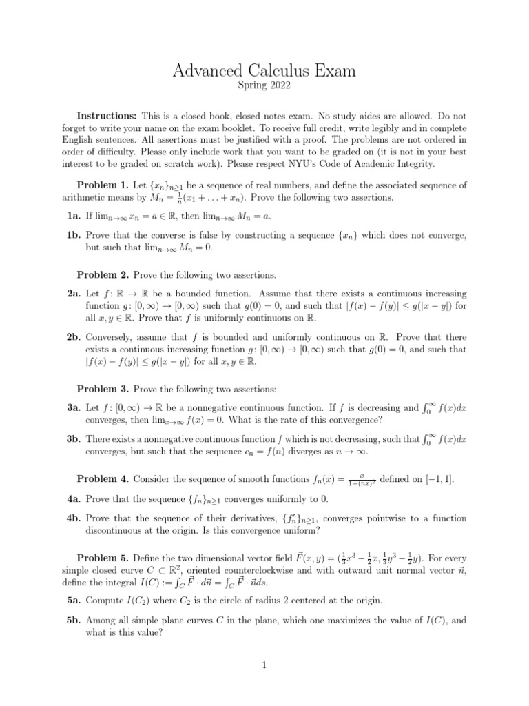 Math Written Exams Fall 2007 - Fall 2023 - Part140 | PDF | Limit ...