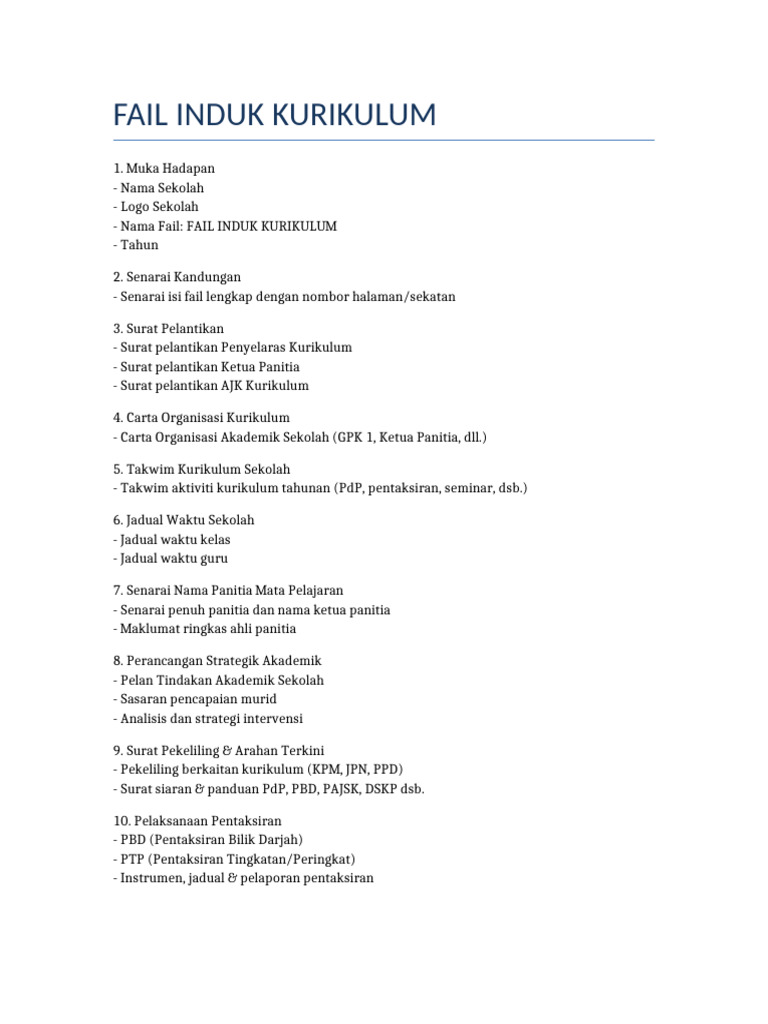 Fail Induk Kurikulum | PDF