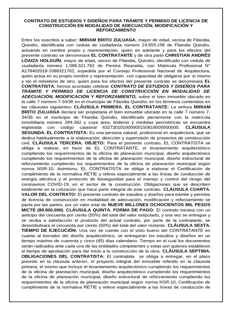 Contrato de Estudios y Diseños para Trámite y Permiso de Licencia de ...