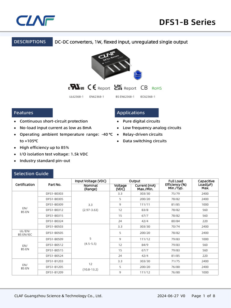 DFS1-B0505 DC-DC Converter Specs | PDF | Capacitor | Electromagnetic ...