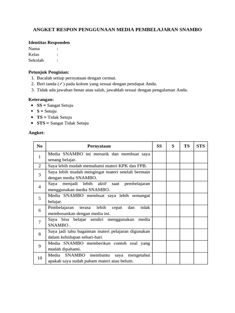 Instrumen Angket Untuk Siswa | PDF