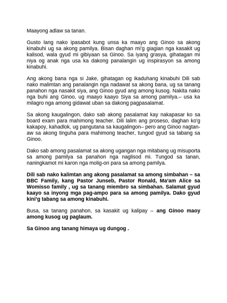 Maayong Adlaw Sa Tanan Mane | PDF