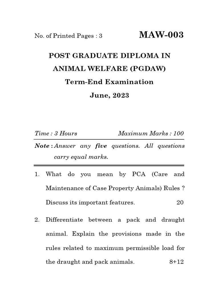Animal Welfare Laws and Policies Exam Guide | PDF