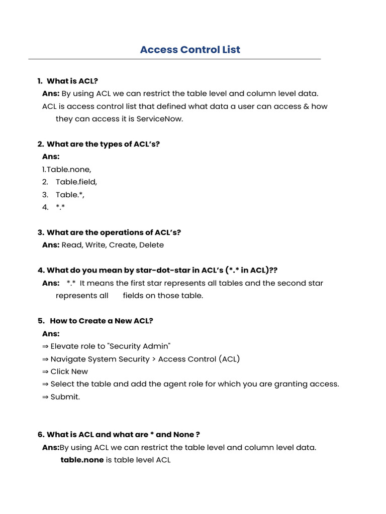 Understanding ACLs in ServiceNow | PDF