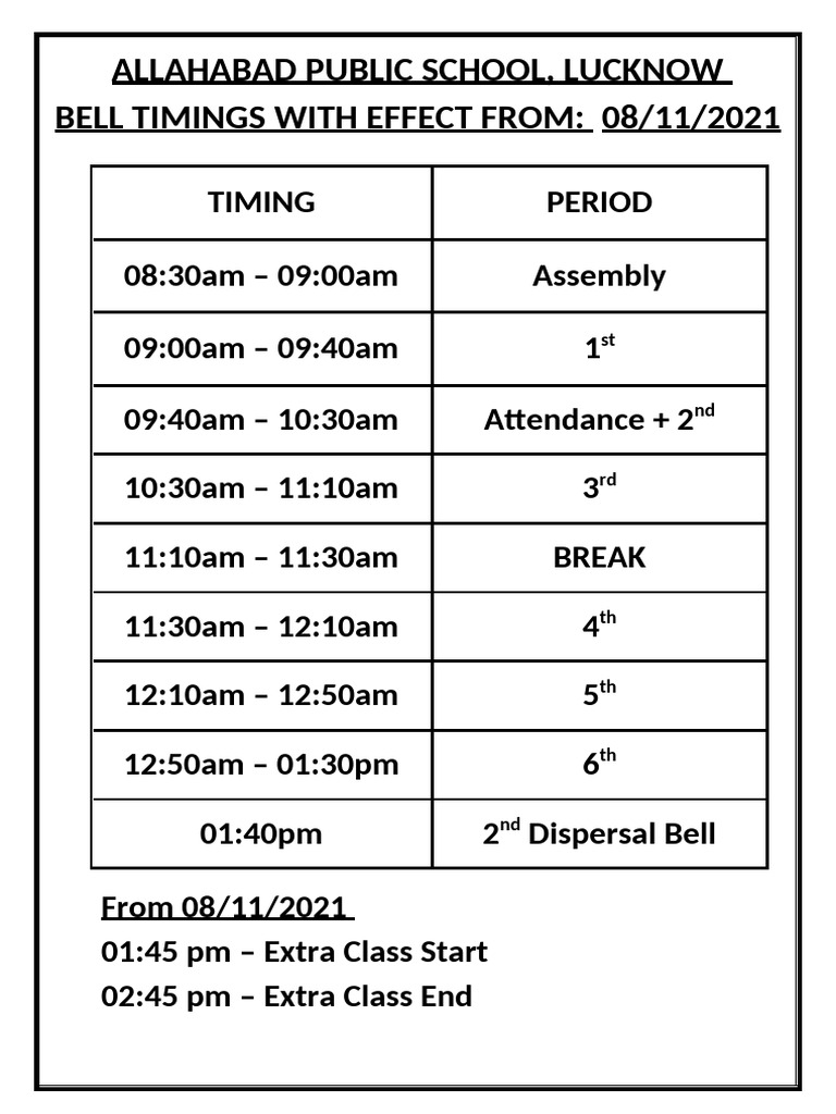 BELL TIMING - Offline Class | PDF