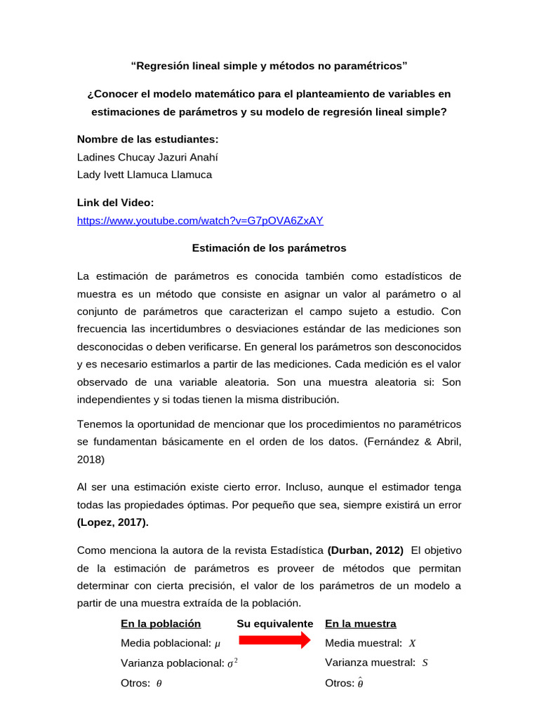 Regresión Lineal Simple y Métodos No Paramétricos | PDF | Análisis de regresión | Regresión lineal