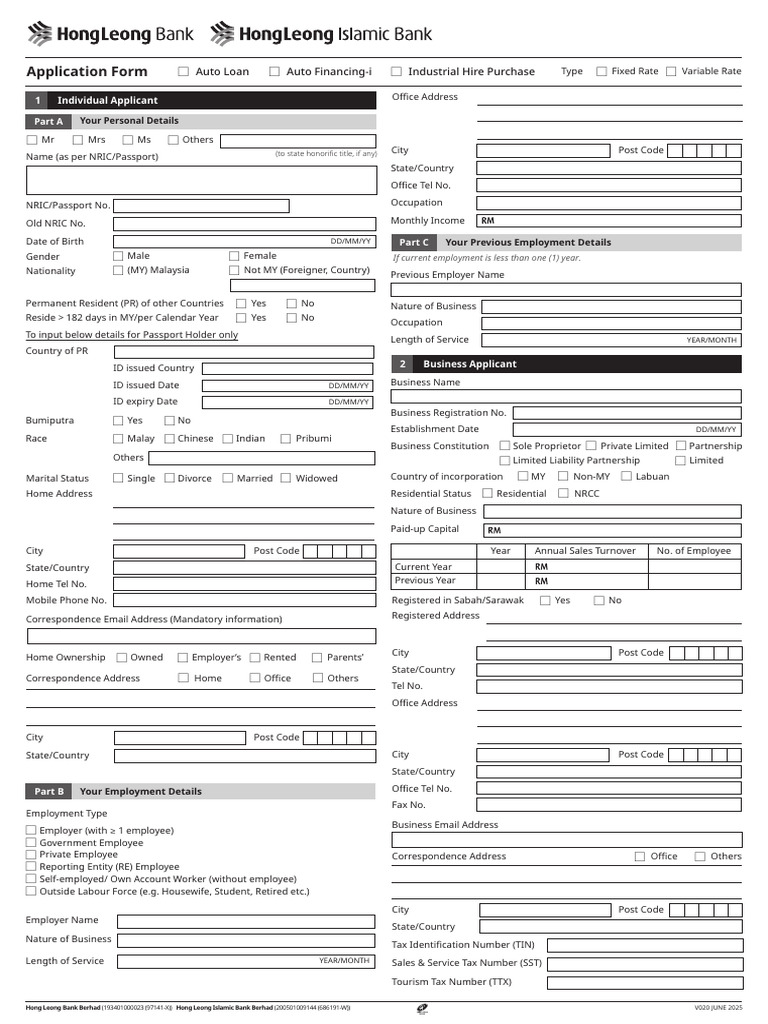 HLB Auto Loan Application Form en | PDF | Banks | Employment