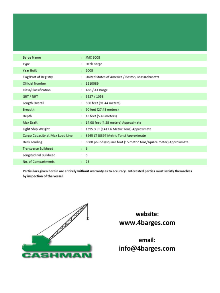 JMC 3008 Deck Barge Specifications | PDF | Ships | Shipping