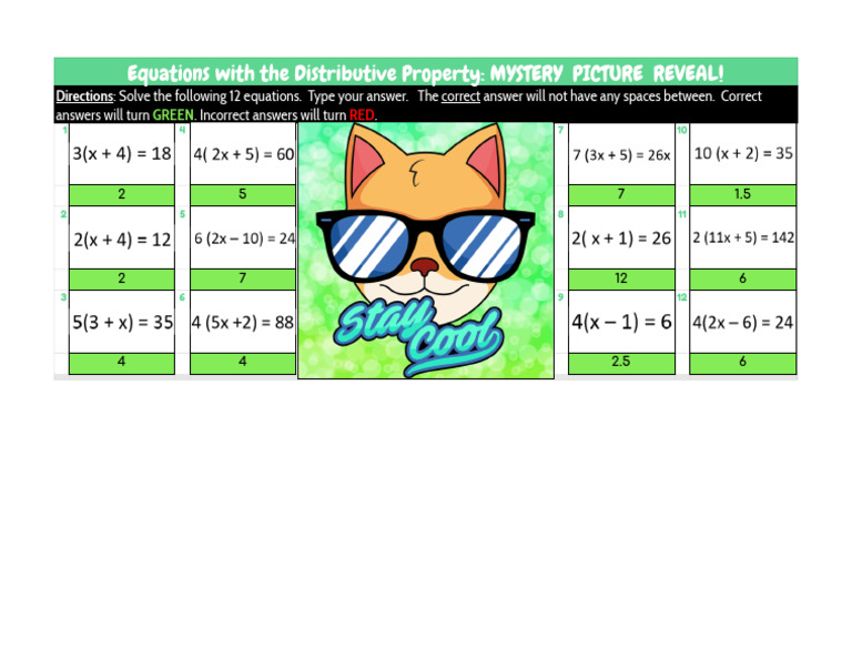 Distributive Property Mystery Picture Quiz | PDF