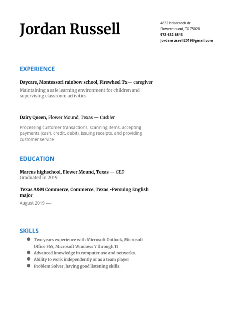 Jordan Russell's Resume and Skills | PDF