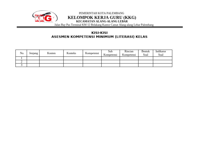 Contoh Format Kisi-kisi Literasi | PDF