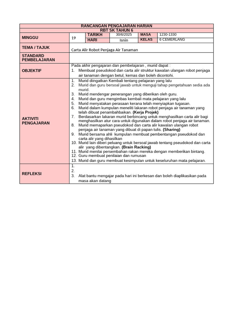 Minggu 19 - RPH RBT Tahun 6 | PDF