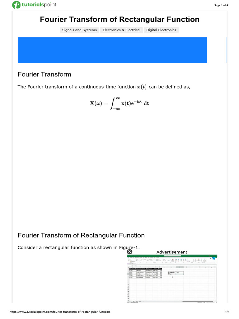 Fourier Transform of Rectangular Function | PDF | Spectral Density | Applied Mathematics