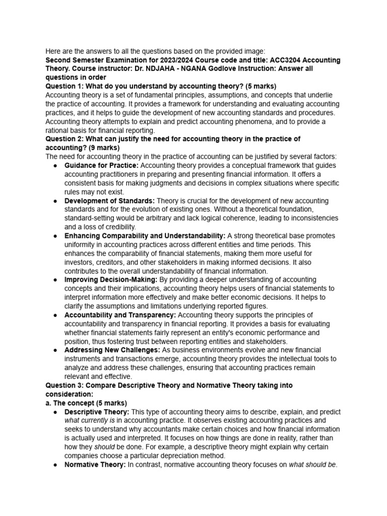 Accounting Theory Exam Questions Explained | PDF | Theory | Justice