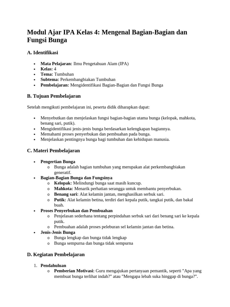 Modul Ajar IPA Kelas 4 Bunga | PDF