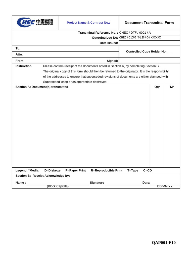 QAP001-F10 - Proforma of DTF | PDF
