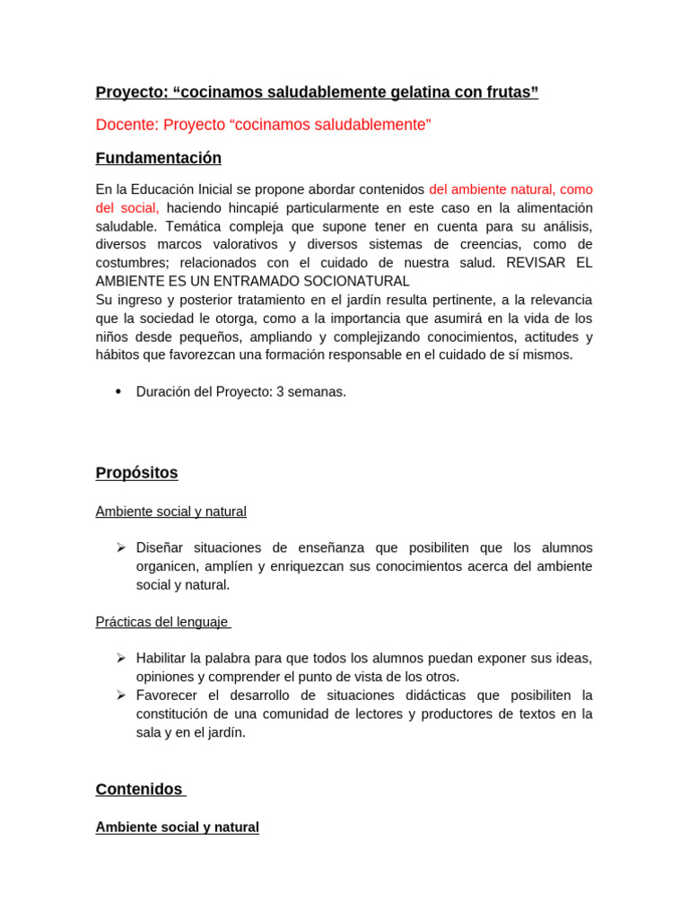 Proyecto Cocinamos Saludablemente | PDF | Alimentos | Educación de la primera infancia