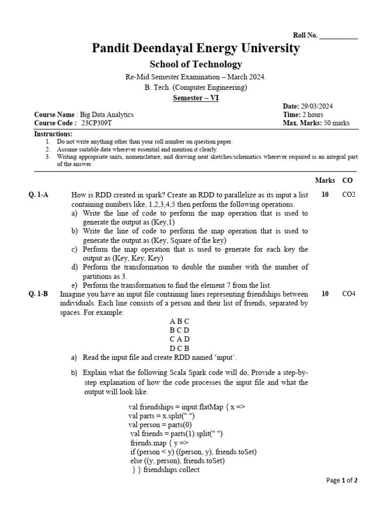 23CP309T BDA RE-MSE Question Paper | PDF | Computing | Computer Engineering