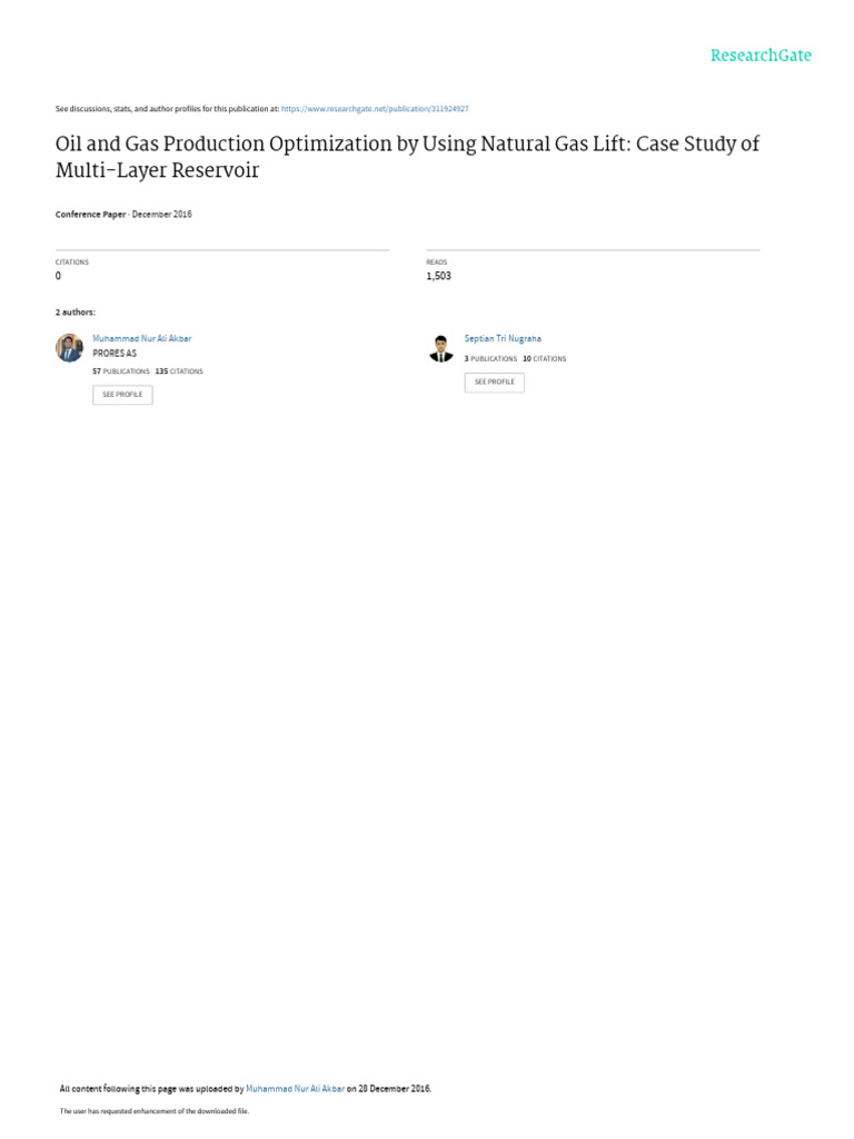 Oil and Gas Production Optimization by Using Natural Gas Lift Case ...