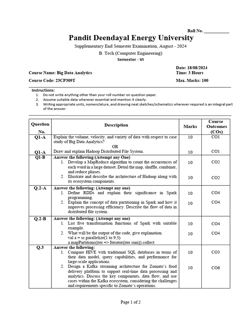 Supplementary Exam 23CP309T BDA ESE Question Paper | PDF | Apache Spark | Apache Hadoop