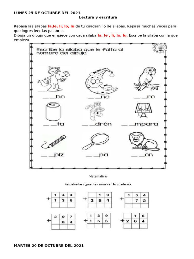 Actividades Con La Letra L | PDF