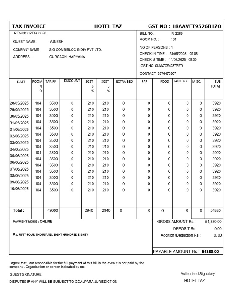 Ajnesh Ji Bill Hotel Taz | PDF | Taxes | Government Finances