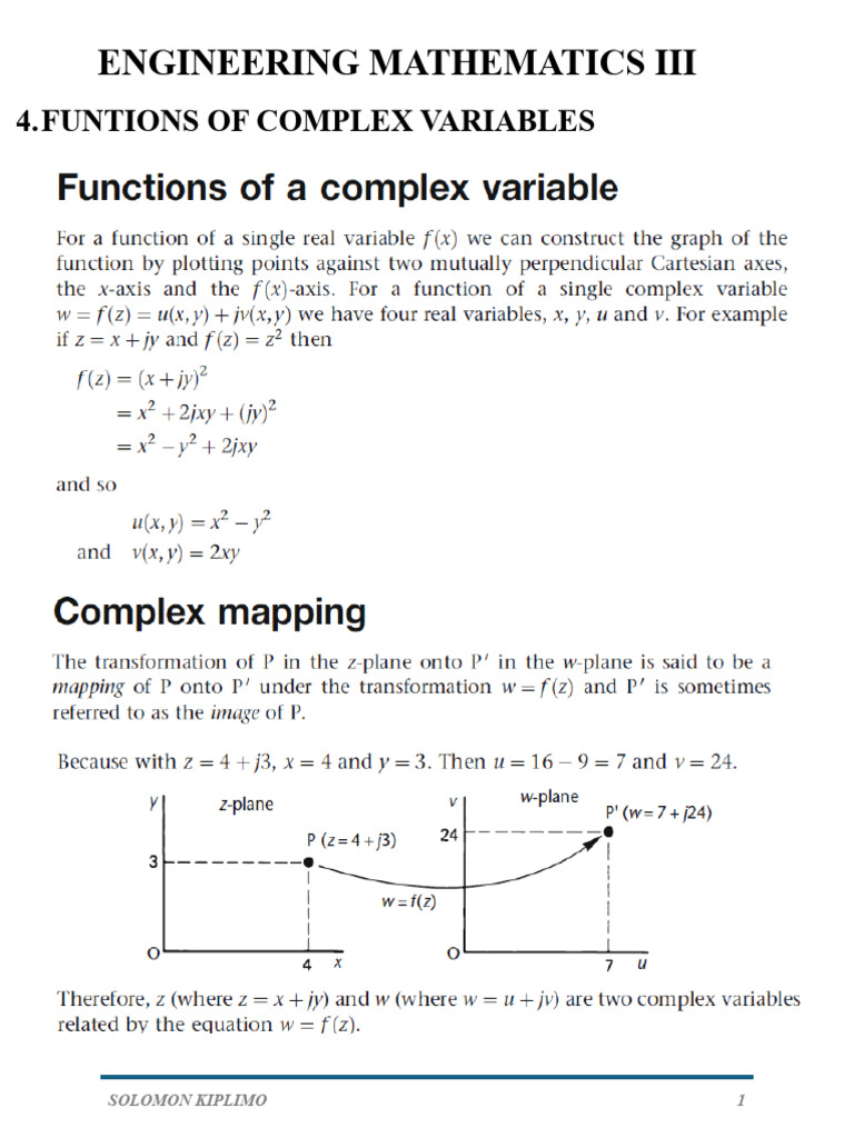 TOPIC 4 - Funtions of Coplex Variables Math | PDF