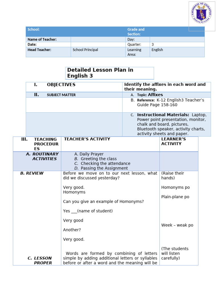 Q3 ENGLISH3 DLP | PDF | Lesson Plan | Human Communication